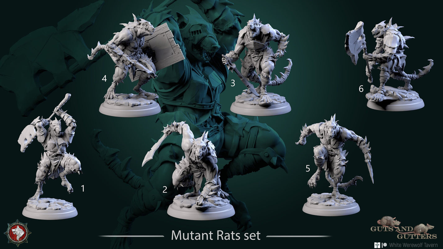 Mutant Rats Set | Guts And Gutters | Resin 3D Printed Miniature | Whit ...